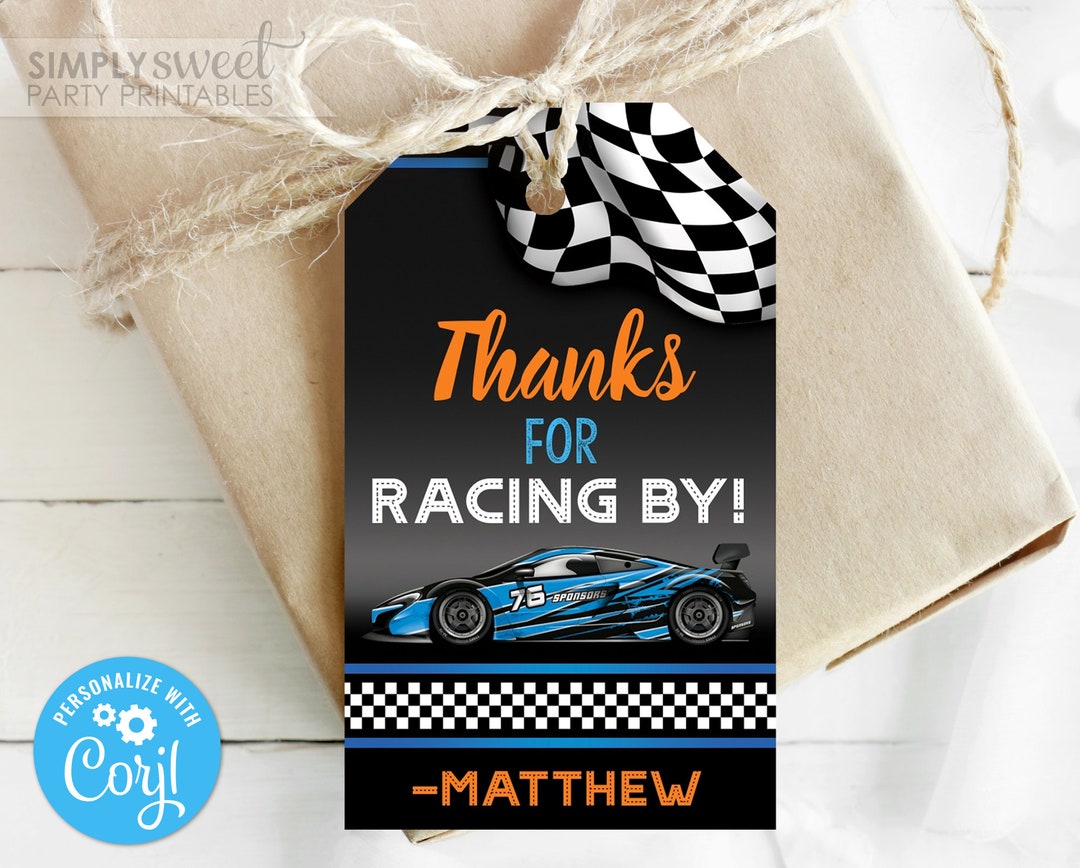 Editable Race Car Thank You Tag, Car Printable Favor Tag, Racecar Favor ...