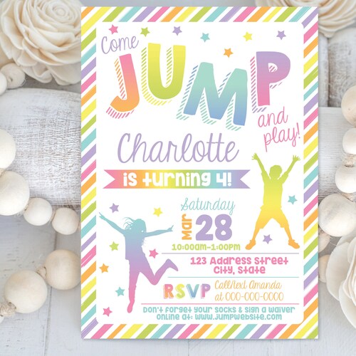 Jump Birthday Trampoline Party Invitation Colorful Bounce - Etsy