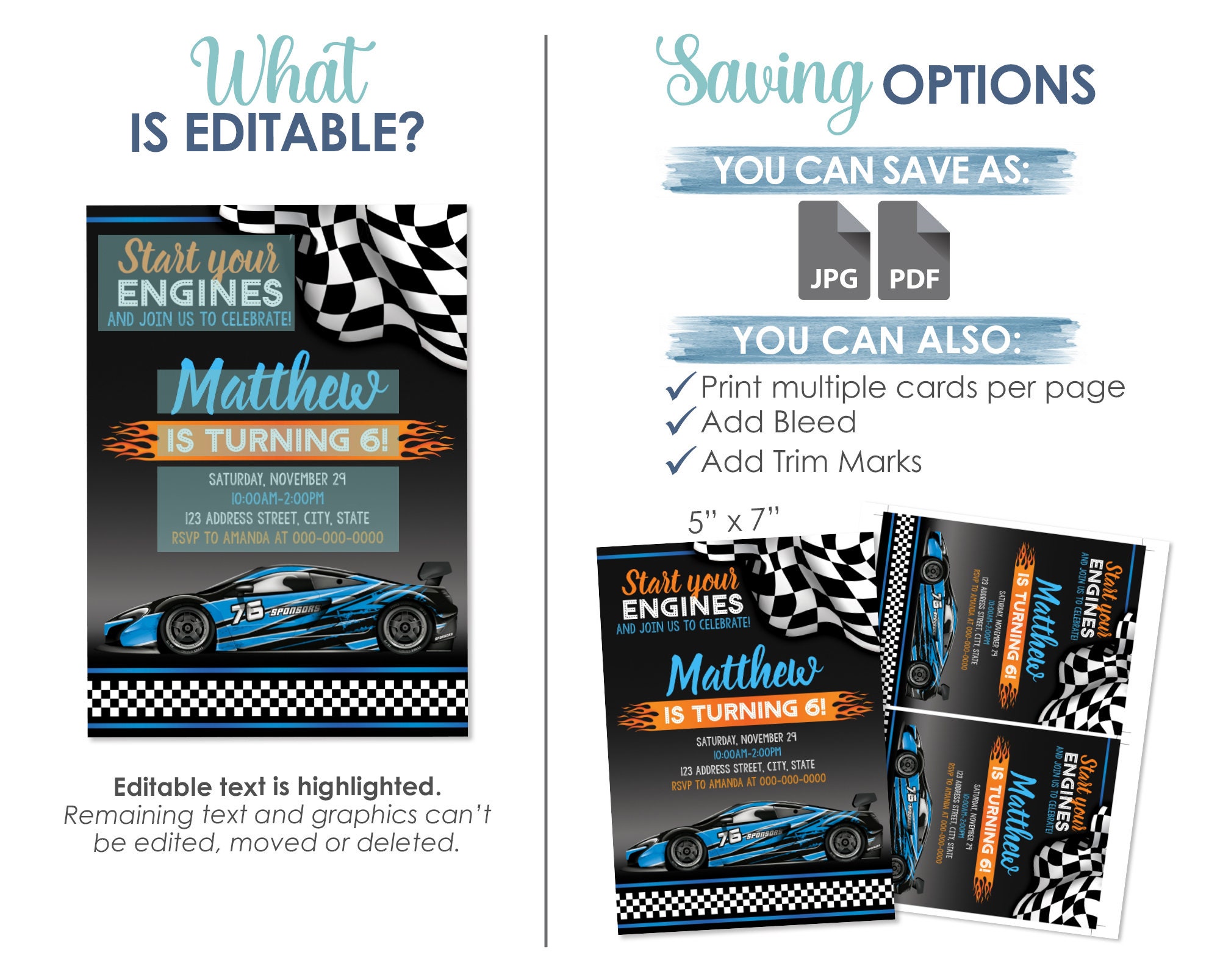 Editable Race Car Birthday Invitation Race Car Invitation - Etsy