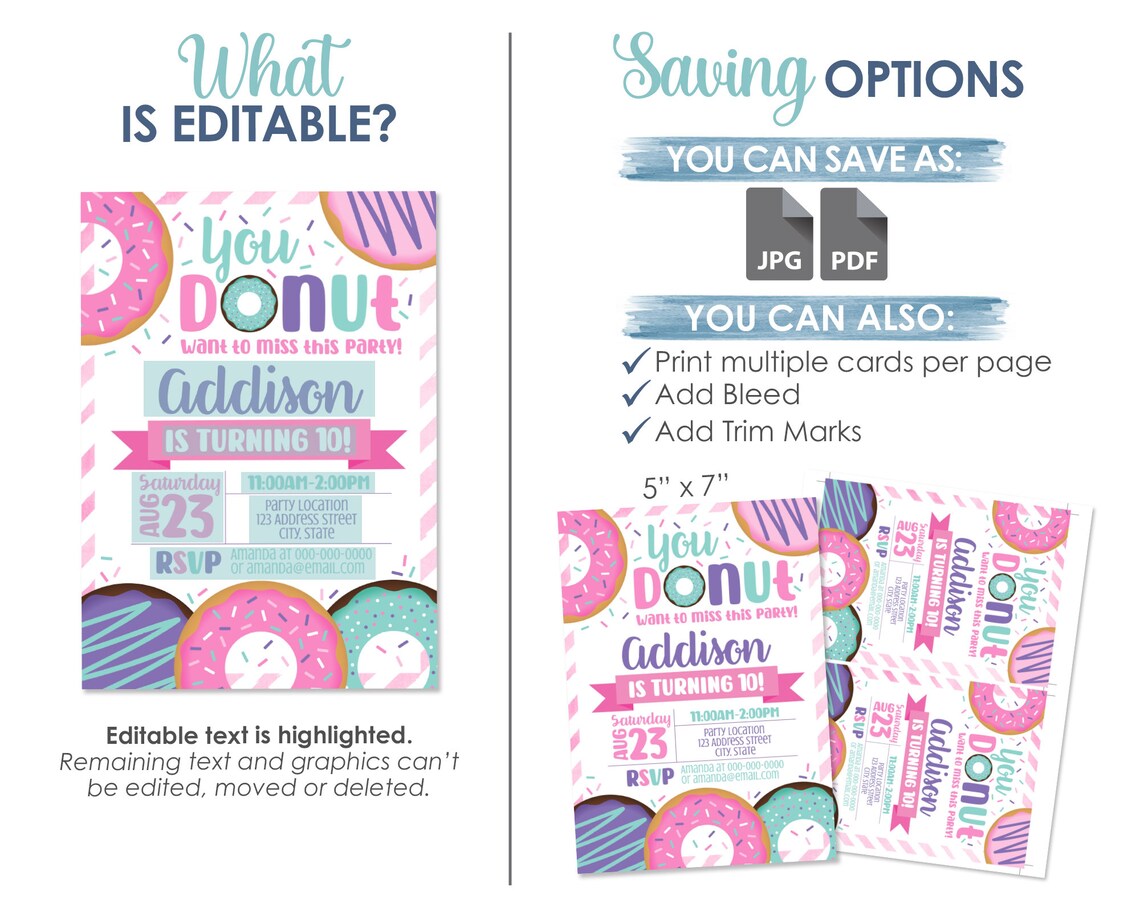 Editable Donut Birthday Invitation, Donut Invitation, Donut Invitation ...
