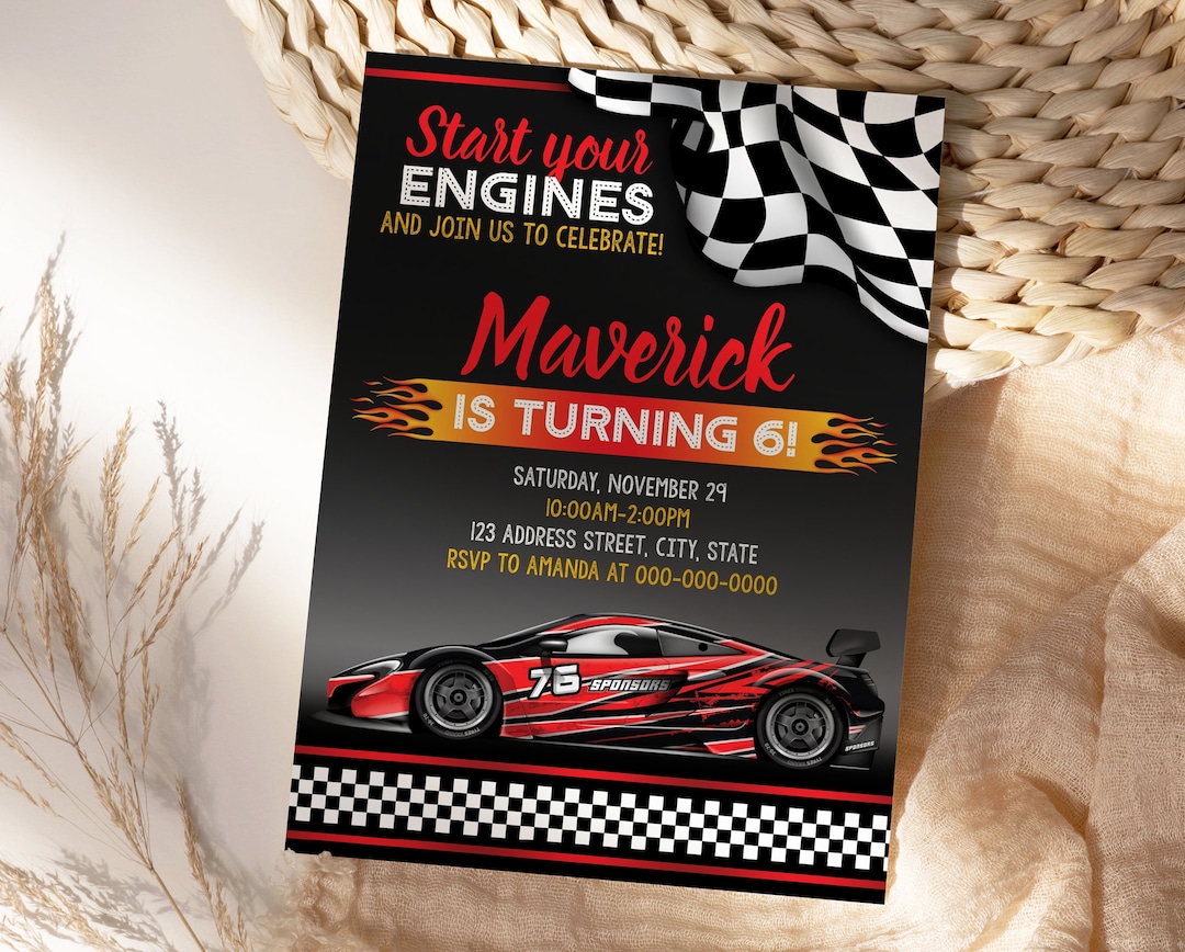 Race Car Birthday Invitation, Race Car Invitation, Race Car ...