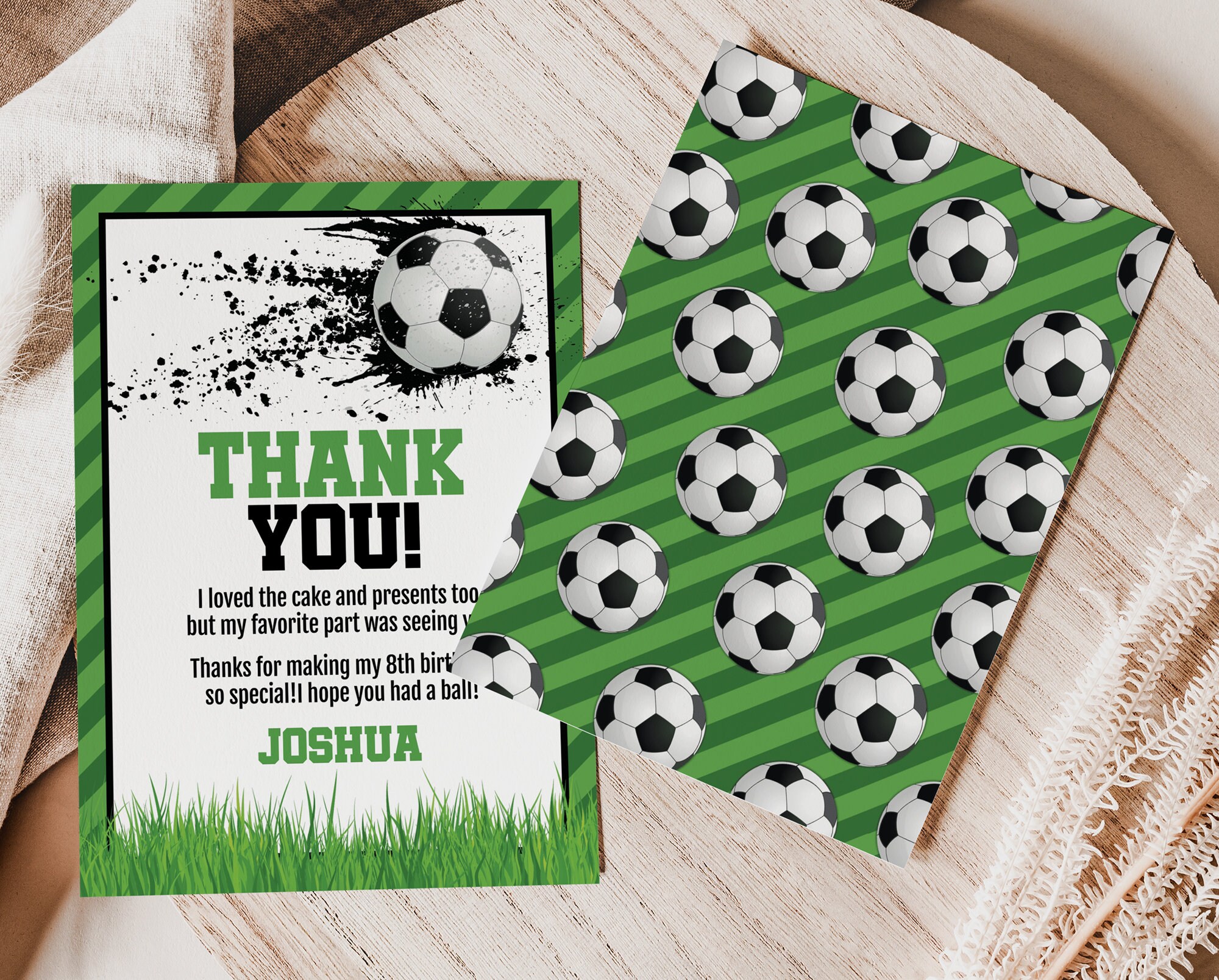Soccer Thank You Card, Soccer Birthday Thank You Card, Soccer Editable ...