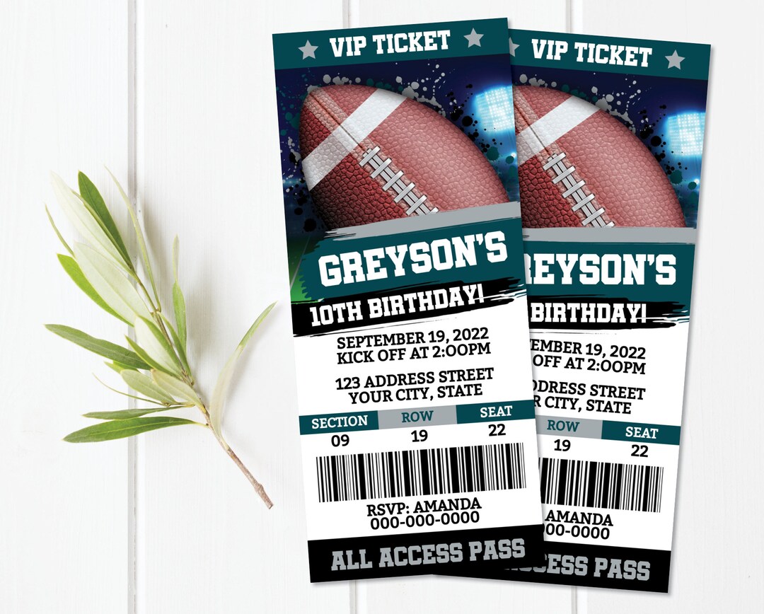 Football Printable Ticket Birthday Invitation, Football Ticket ...