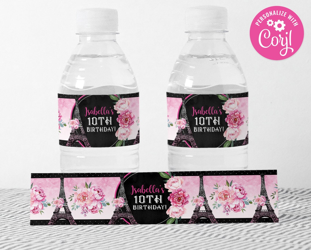 Editable Paris Water Bottle Labels, Paris Birthday Printable Water ...