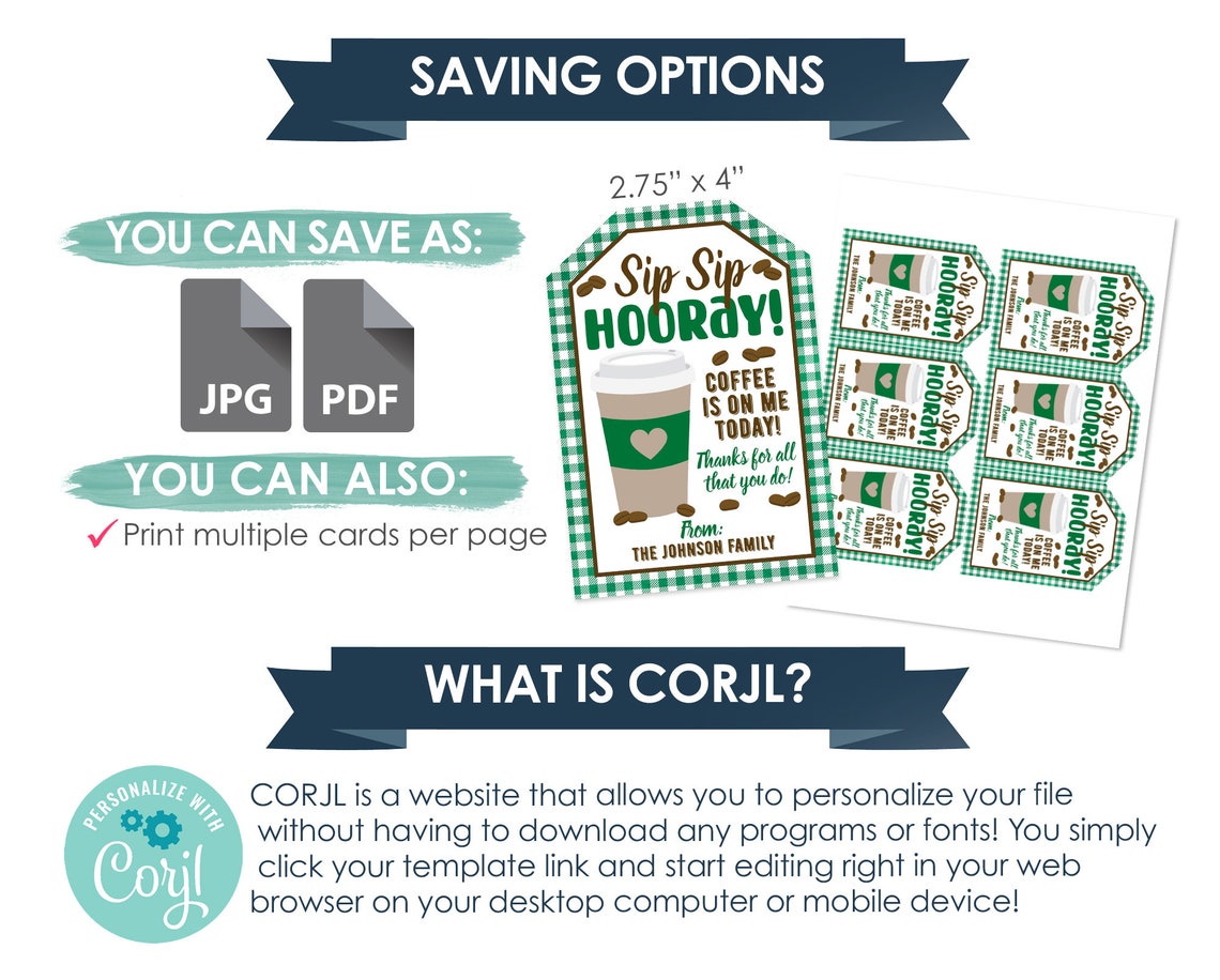 Editable Coffee Gift Tag, Sip Sip Hooray Coffee is on Me Today, Nurse ...