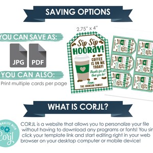 Editable Coffee Gift Tag, Sip Sip Hooray Coffee is on Me Today, Nurse ...