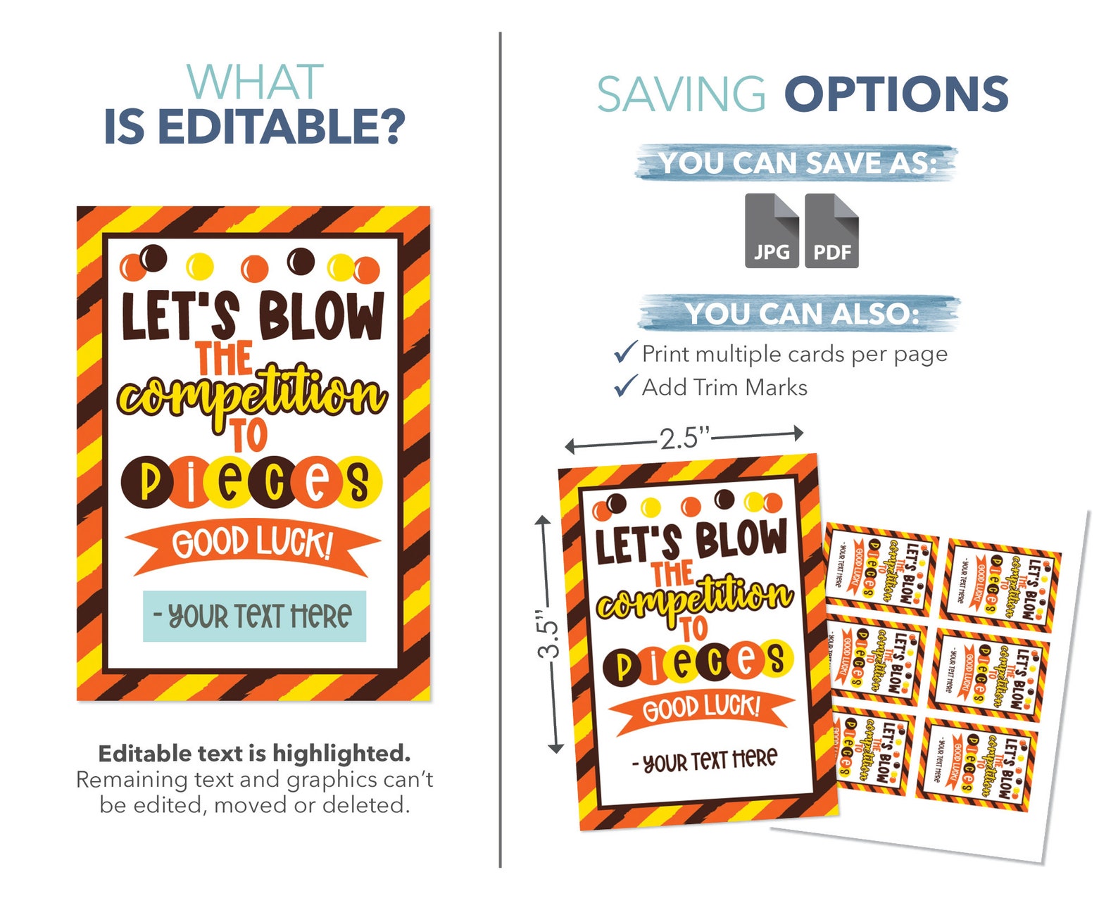 Editable Let's Blow the Competition to Pieces Printable Tag Pieces Tag ...
