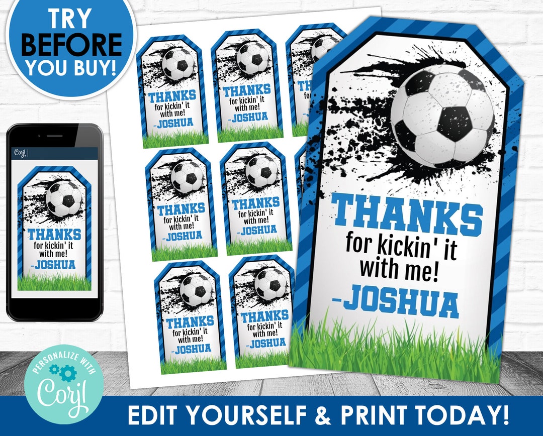 Soccer Thank You Tag, Soccer Favor Tag, Soccer Birthday, Soccer ...