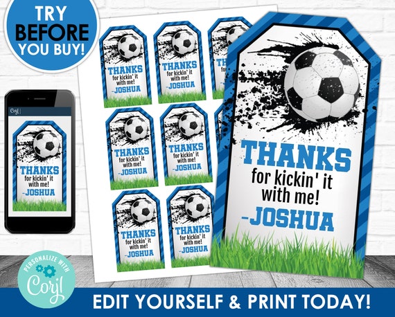 Soccer Thank You Tag Soccer Favor Tag Soccer Birthday - Etsy