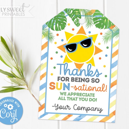 Teacher Summer Thank You Gift Tag Sun-sational Nurse - Etsy
