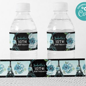 Editable Paris Water Bottle Labels, Paris Birthday Printable Water ...