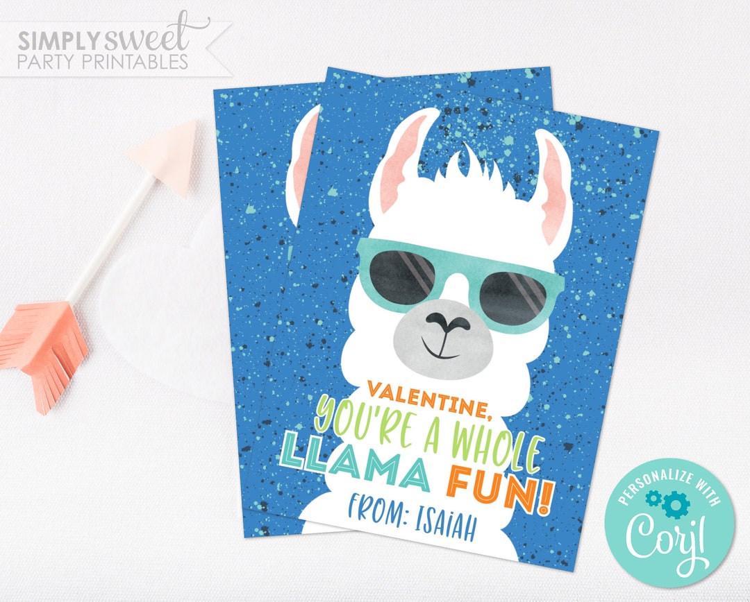 Editable Llama Valentine Card Personalized Llama Valentine's Day Card ...