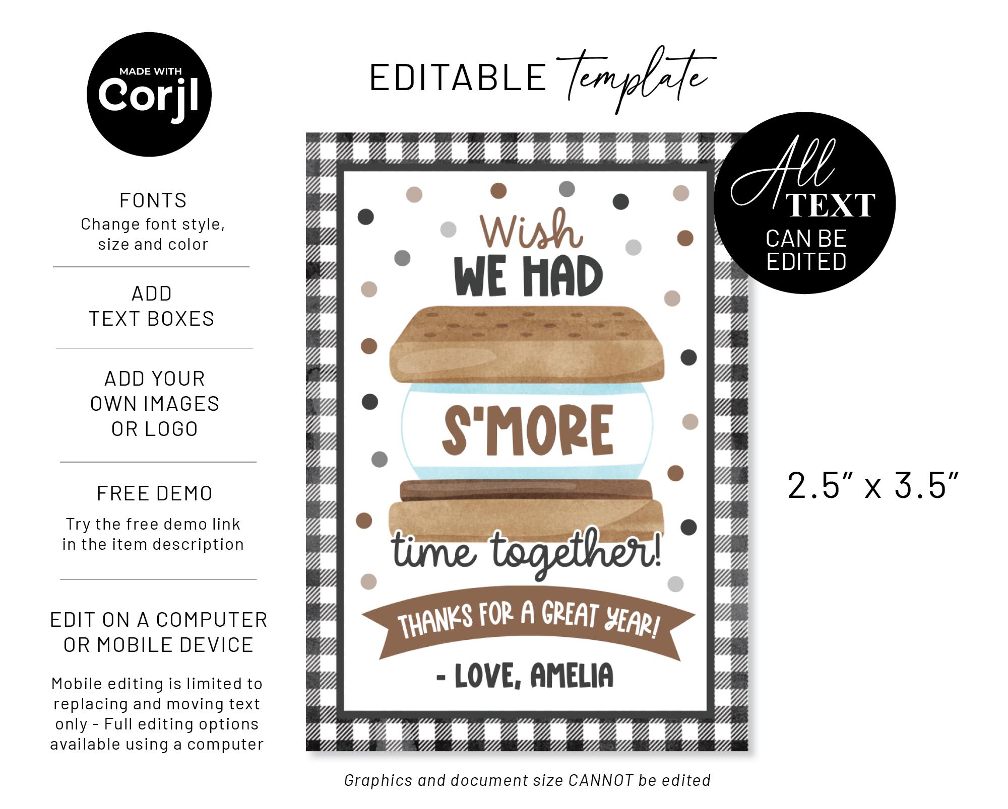 S'mores Gift Tag Wish We Had Smore Time Together Tag Year End Gift ...