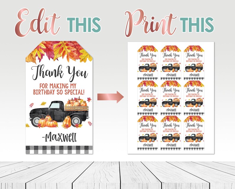 Editable Fall Pumpkin Truck Thank You Tag Pumpkin Truck | Etsy