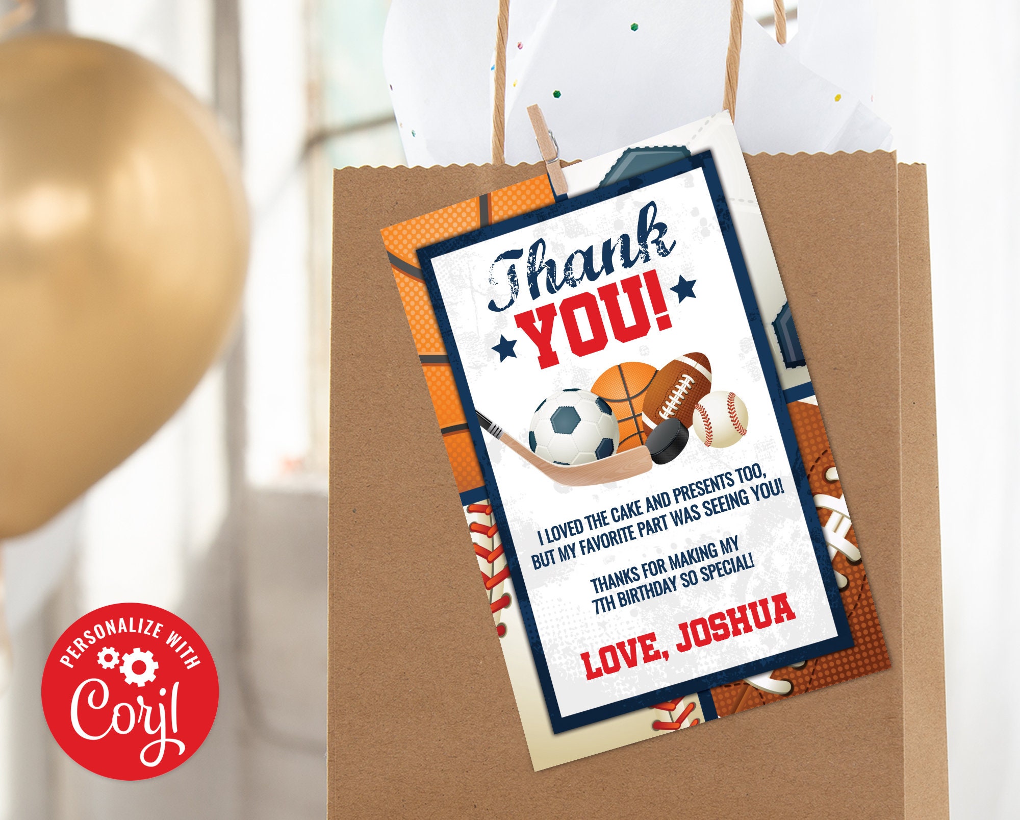 Editable Sports Birthday Thank You Card, Sports Thank You, All Star ...