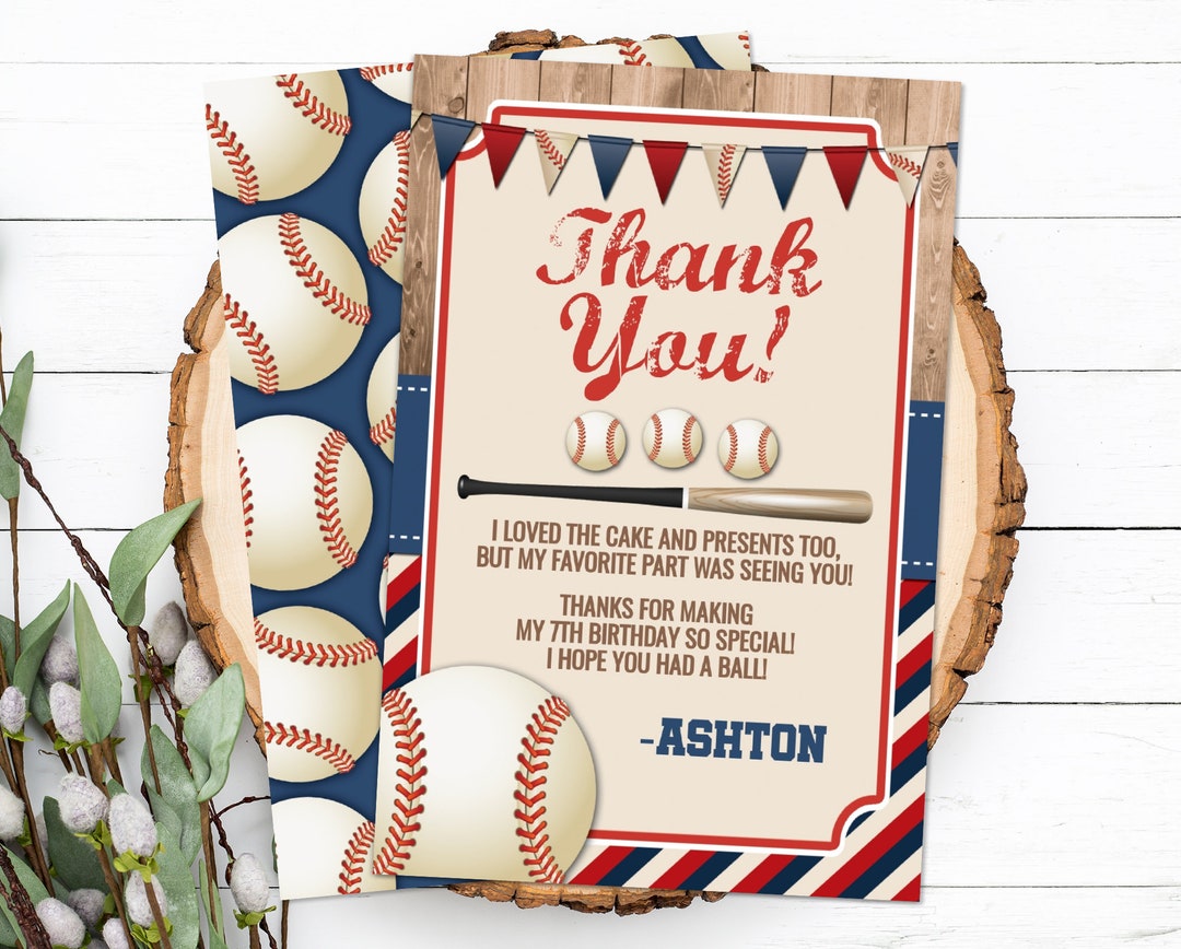 Baseball Thank You Card, Baseball Birthday Thank You Card, Baseball ...