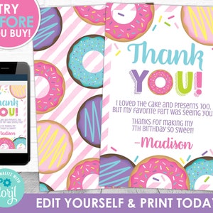 Donut Thank You Card, Donut Thank You Card, Donut Printable ...