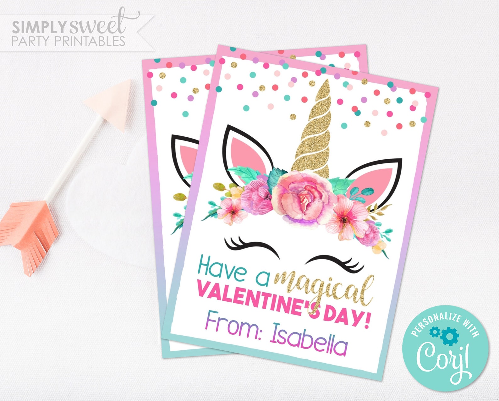 Editable Unicorn Valentine Card Personalized Unicorn Valentine's Day ...