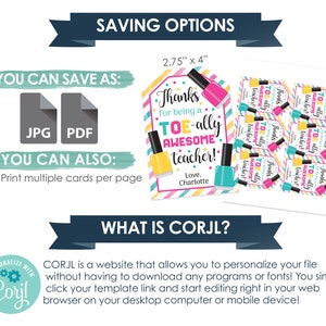 Editable Toe-ally Awesome Teacher Gift Tag, Nail Polish Pedicure Tag ...