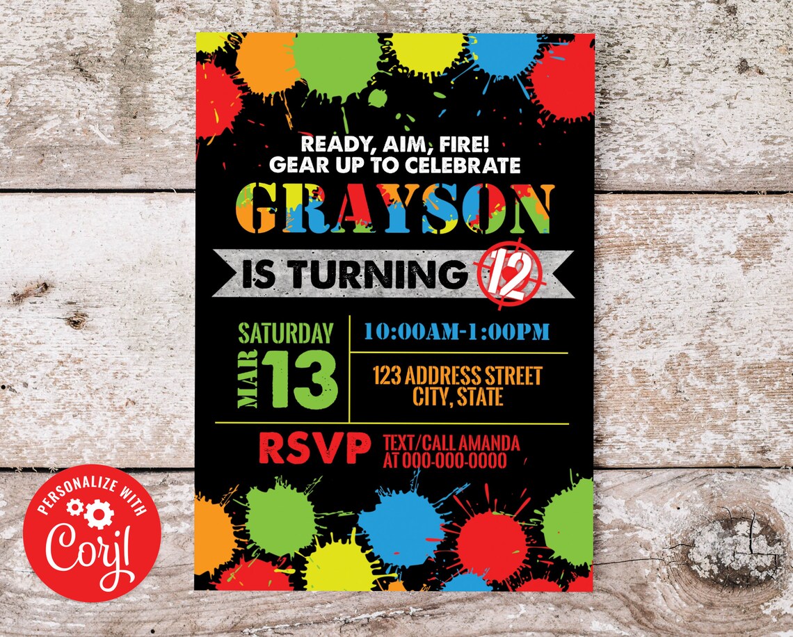 Editable Paintball Birthday Invitation Paint Ball Invitation - Etsy