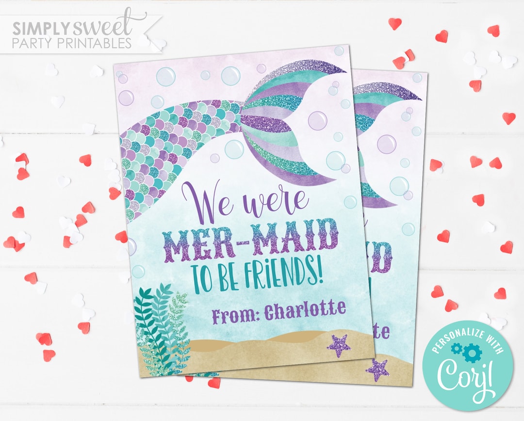 Editable Mermaid Valentine Card Personalized Mermaid Valentine's Day ...