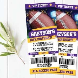 Football Printable Ticket Birthday Invitation, Football Ticket ...