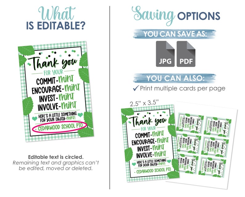 Appreciation Mint Printable Tag Editable Appreciation | Etsy