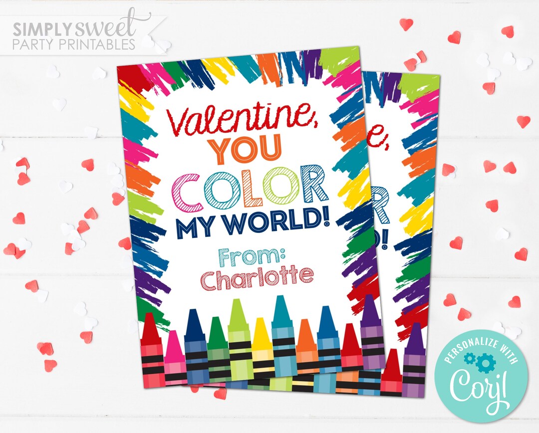 Editable Crayon Valentine Card Personalized Art Valentine's Day Card ...