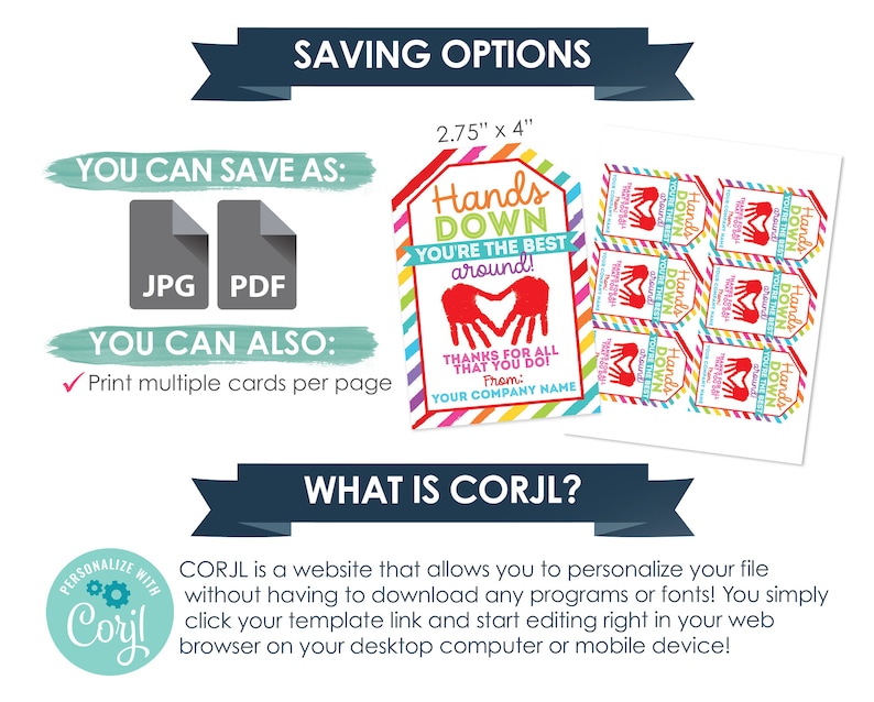 Editable Hands Down Gift Tag Hands Down You're the Best - Etsy