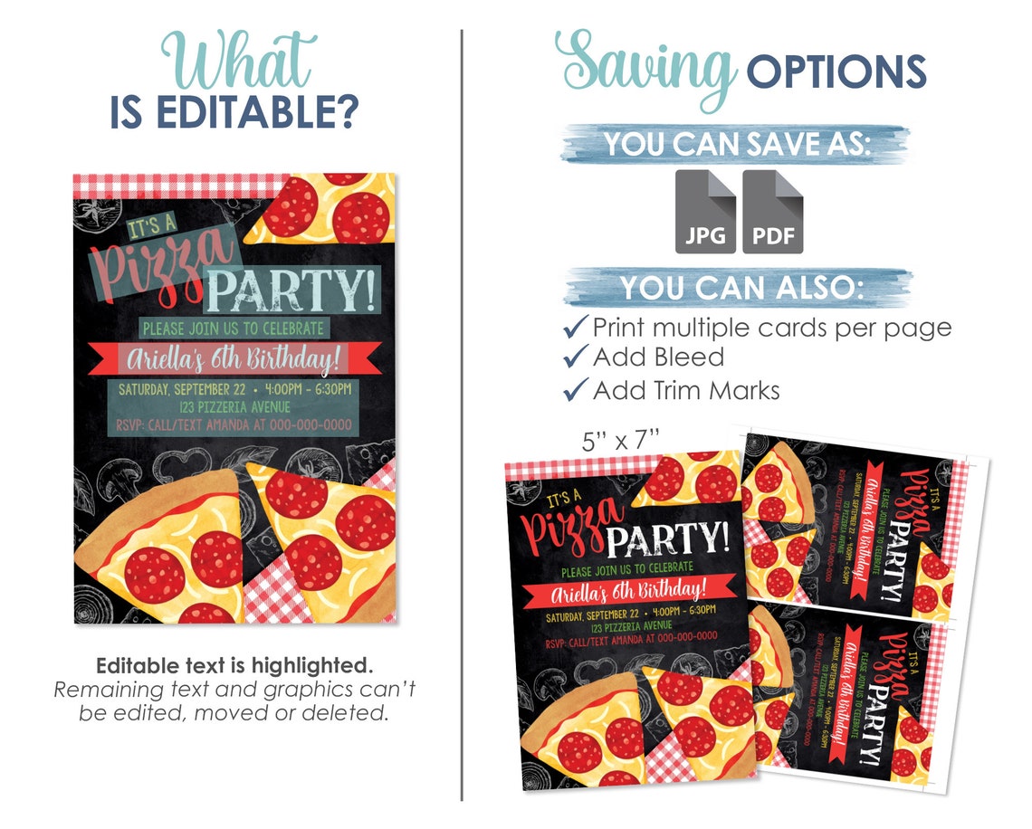 Editable Pizza Party Invitation Pizzeria Birthday Invitation - Etsy