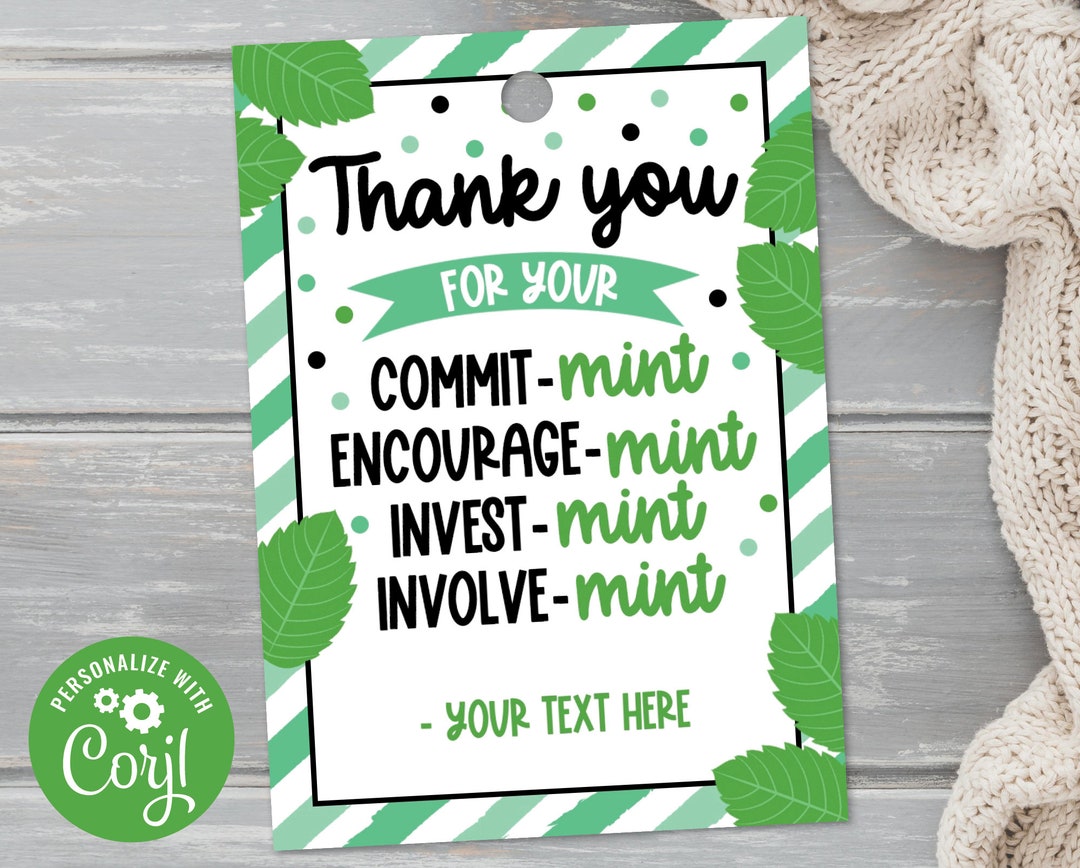 Appreciation Mint Printable Tag Mint Gum Candy Appreciation Week Gift ...