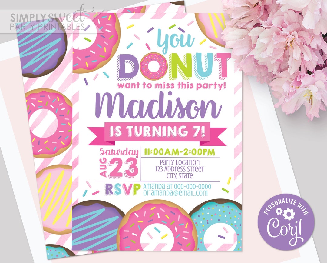 Editable Donut Birthday Invitation, Donut Invitation, Donut Invitation ...