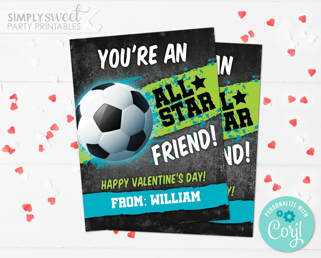 Editable Soccer Valentine Card Personalized Soccer Valentine's Day Card ...