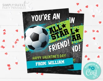 Soccer Valentine's Day Printable Valentine Exchange Card Kids Soccer ...