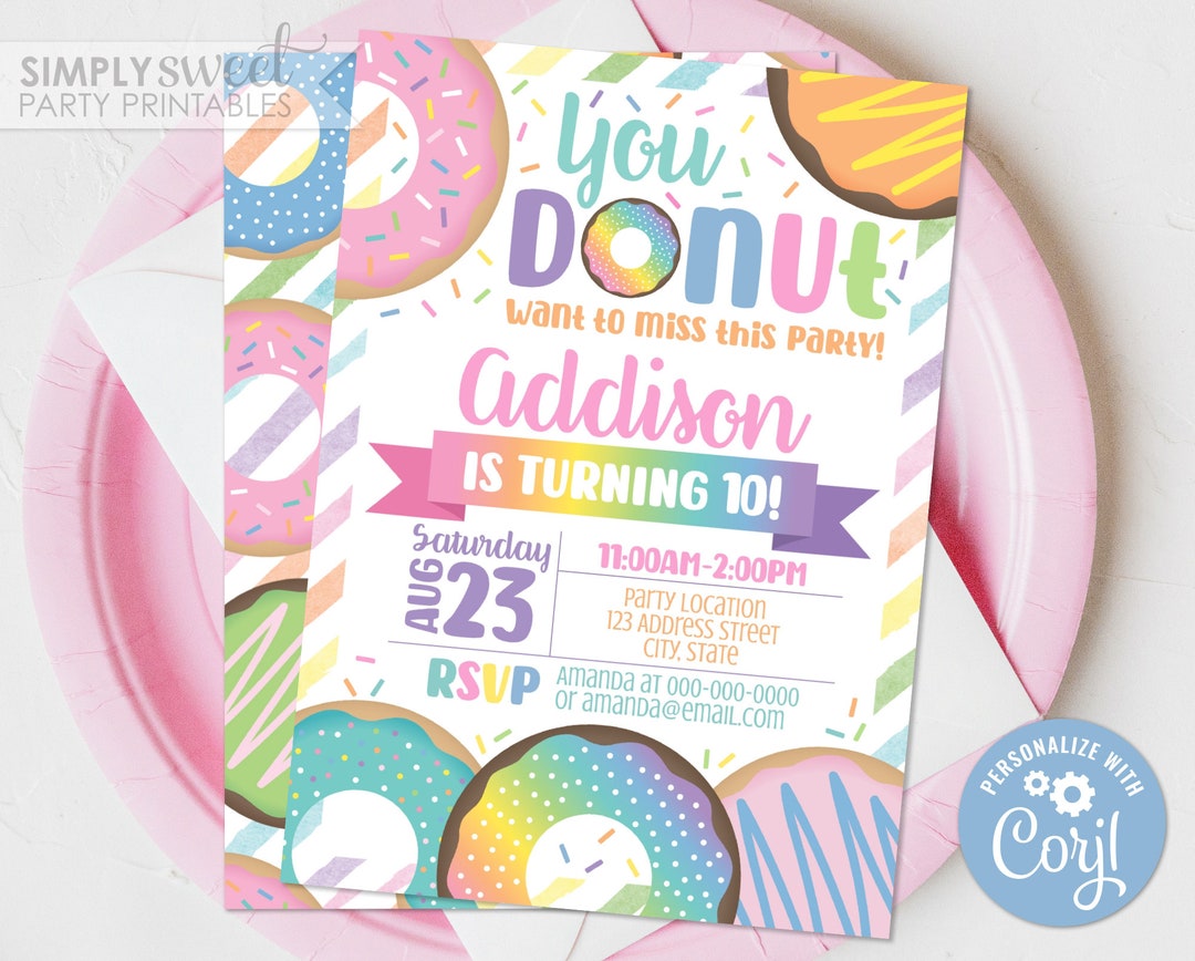 Editable Donut Birthday Invitation, Donut Invitation, Donut Invitation ...