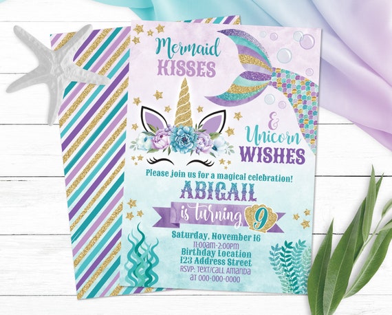 Editable Mermaid Unicorn Invitation Unicorn Mermaid Birthday | Etsy