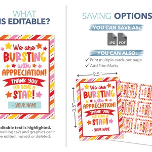Editable Bursting With Appreciation Printable Tag Teacher Appreciation ...