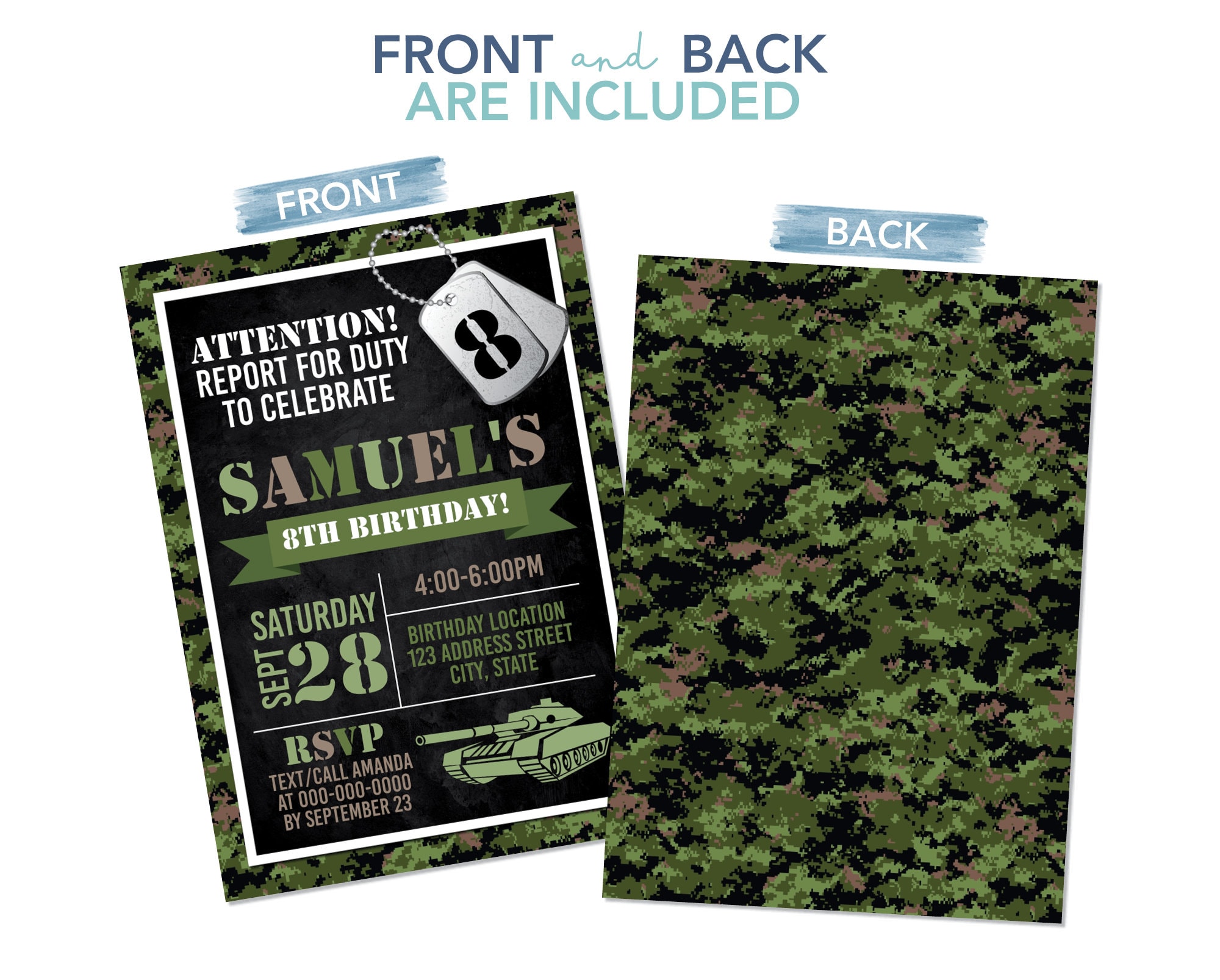 Army Birthday Invitation Army Printable Birthday Invitation - Etsy
