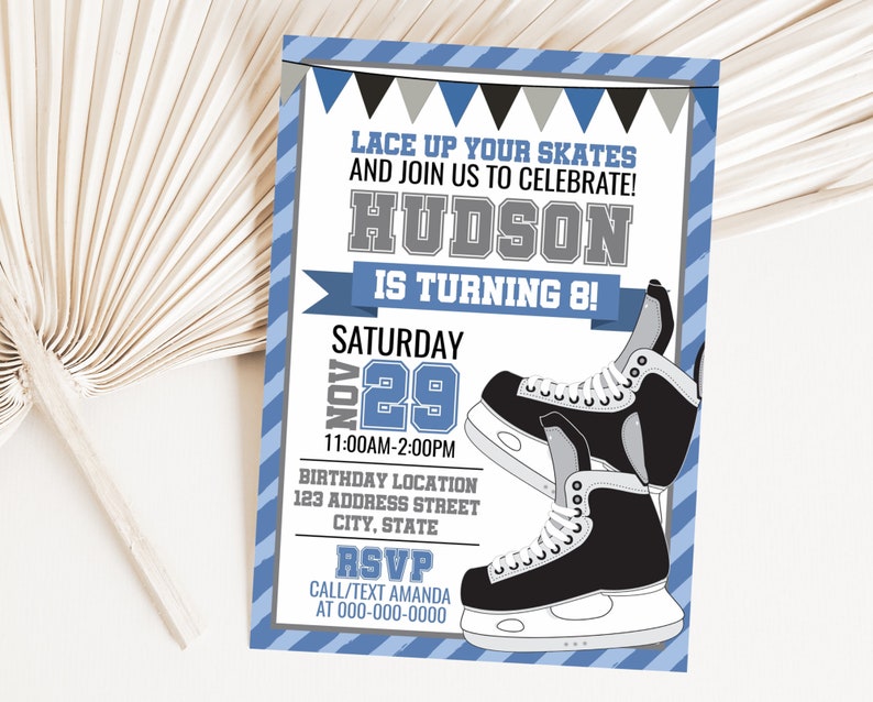 Skating Birthday Printable Invitation, Skating Invitation, Hockey ...