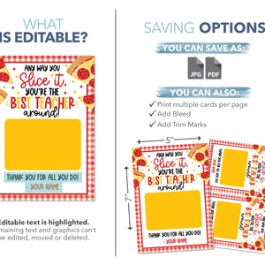 Editable Pizza Teacher Appreciation Gift Card Employee Staff Teacher ...