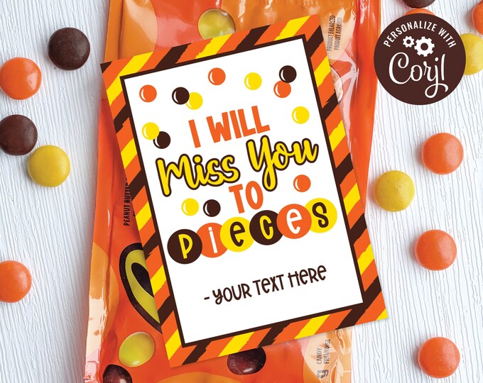 Editable I Will Miss You to Pieces Printable Tag Pieces Tag Retirement ...