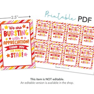 Bursting With Appreciation Printable Tag Teacher Staff Volunteer ...