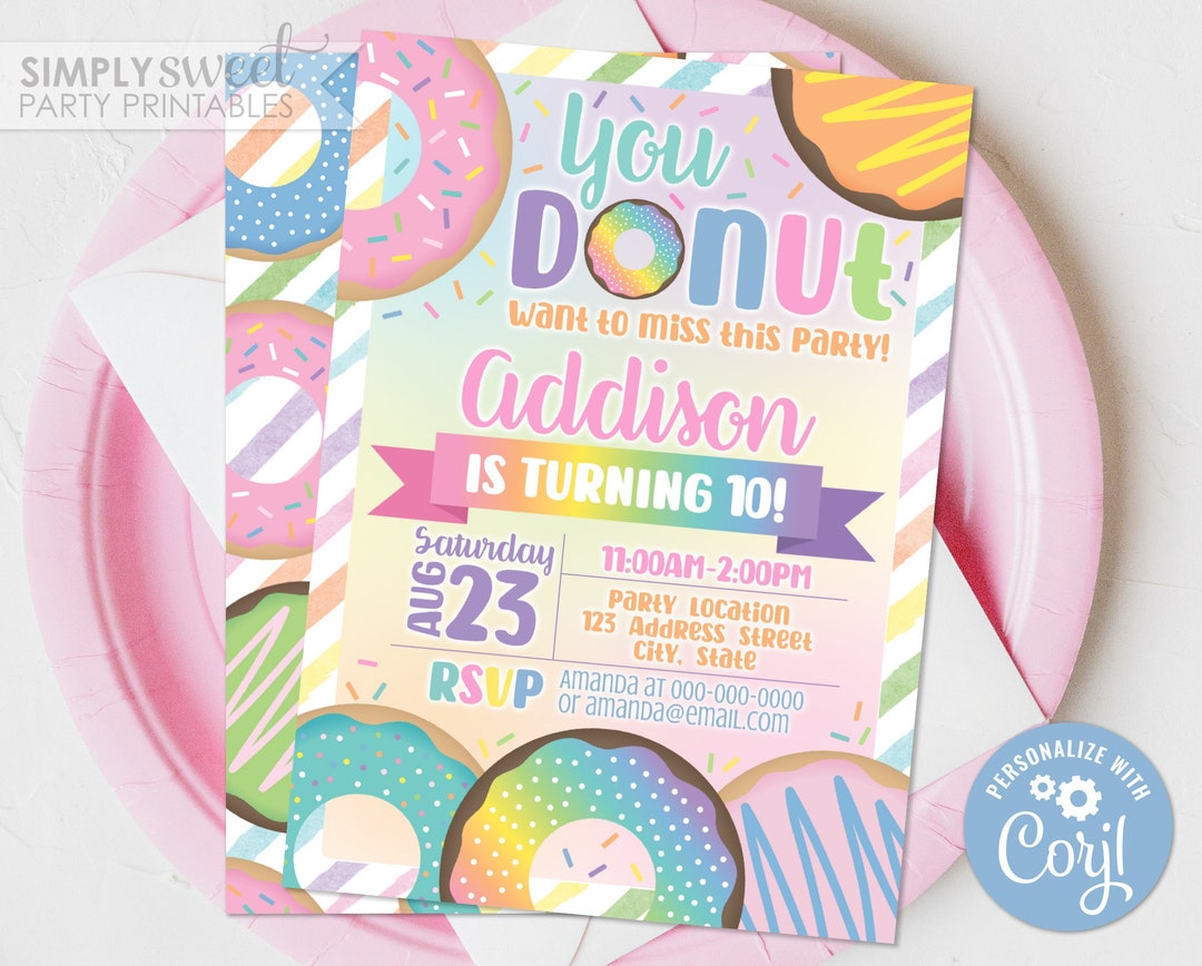 Editable Donut Birthday Invitation, Donut Invitation, Donut Invitation ...