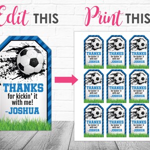Soccer Thank You Tag, Soccer Favor Tag, Soccer Birthday, Soccer ...