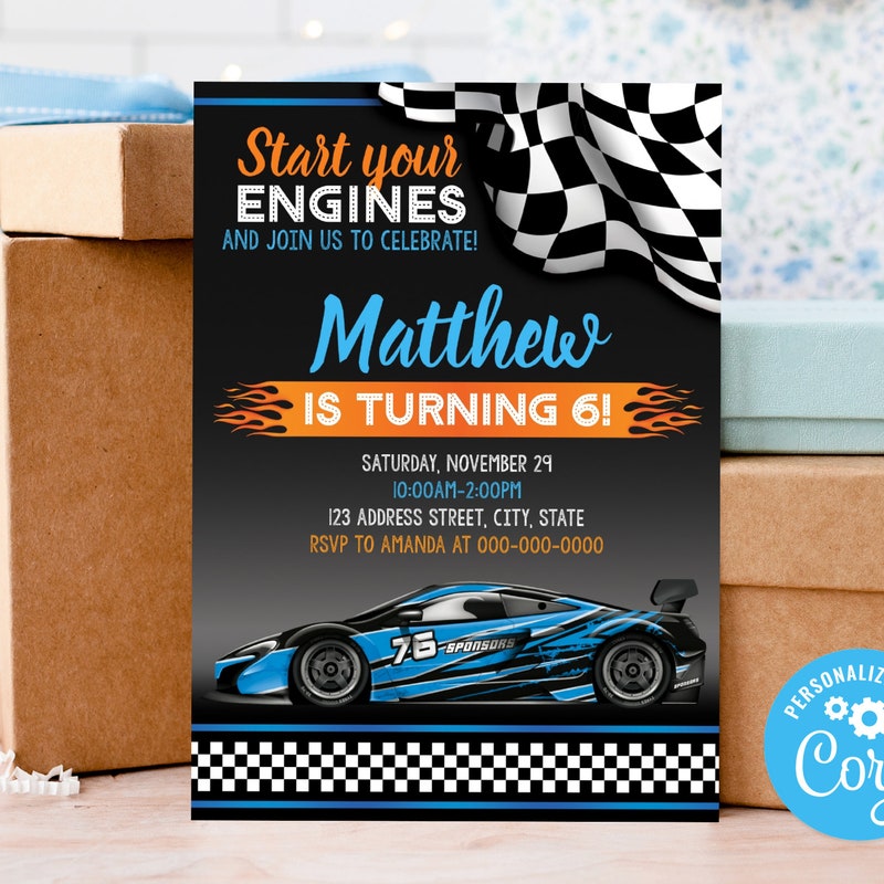 Race Car Invitation - Etsy