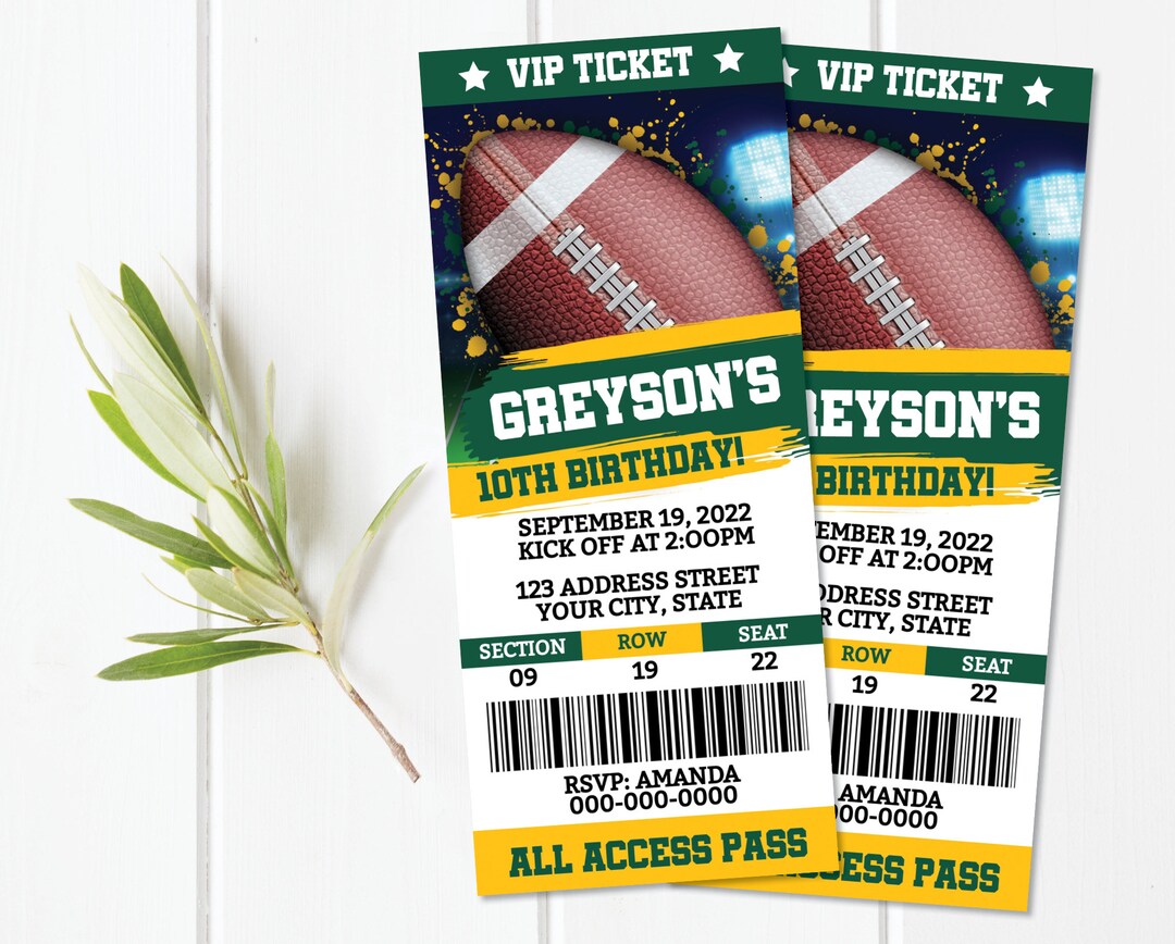 Football Printable Ticket Birthday Invitation, Football Ticket ...