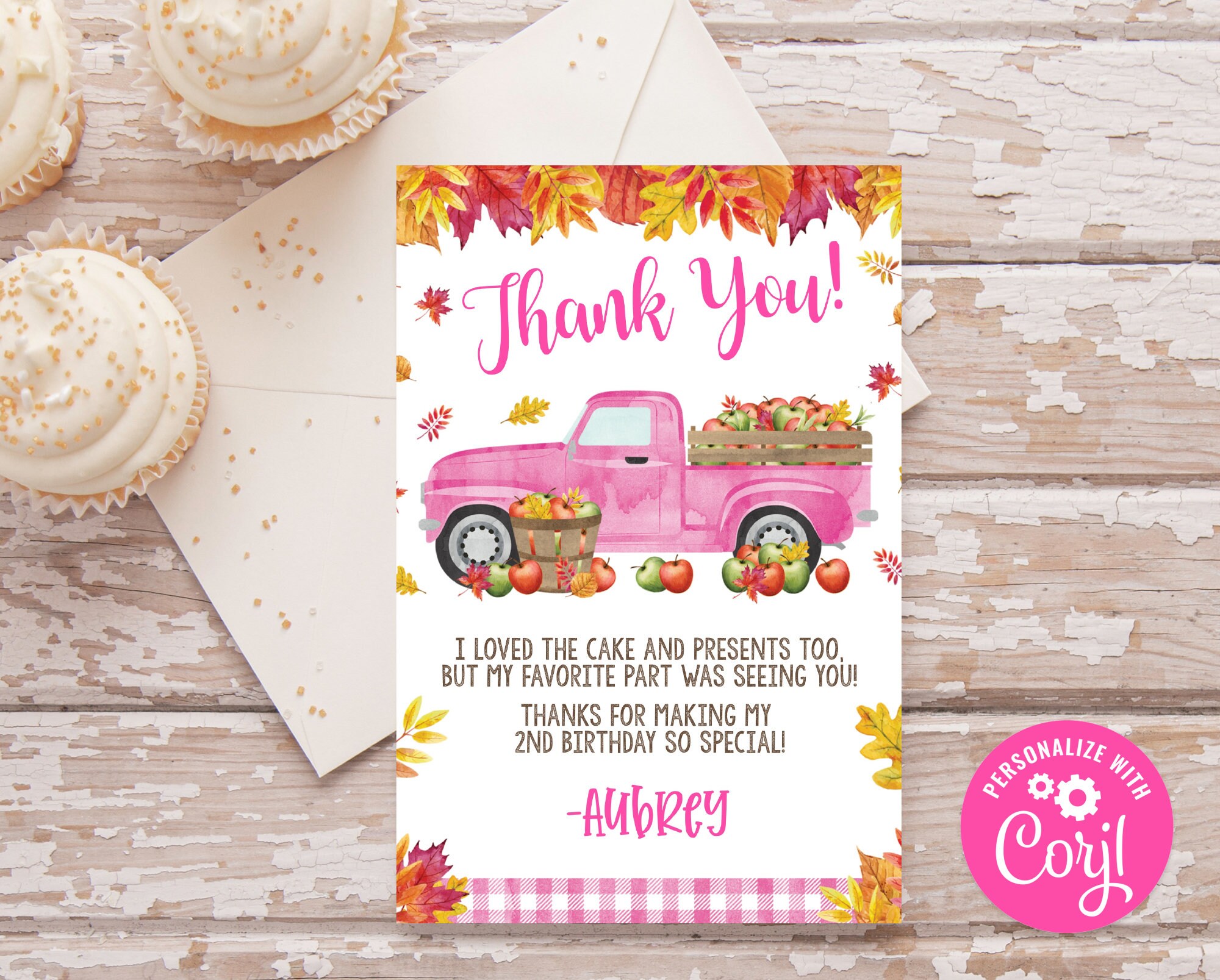 Invitations Invitations & Announcements S0183 Corjl Editable Apple Truck Thank You Card Fall ...
