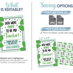 Teacher Appreciation Mint Printable Tag | Editable Appreciation Teacher ...