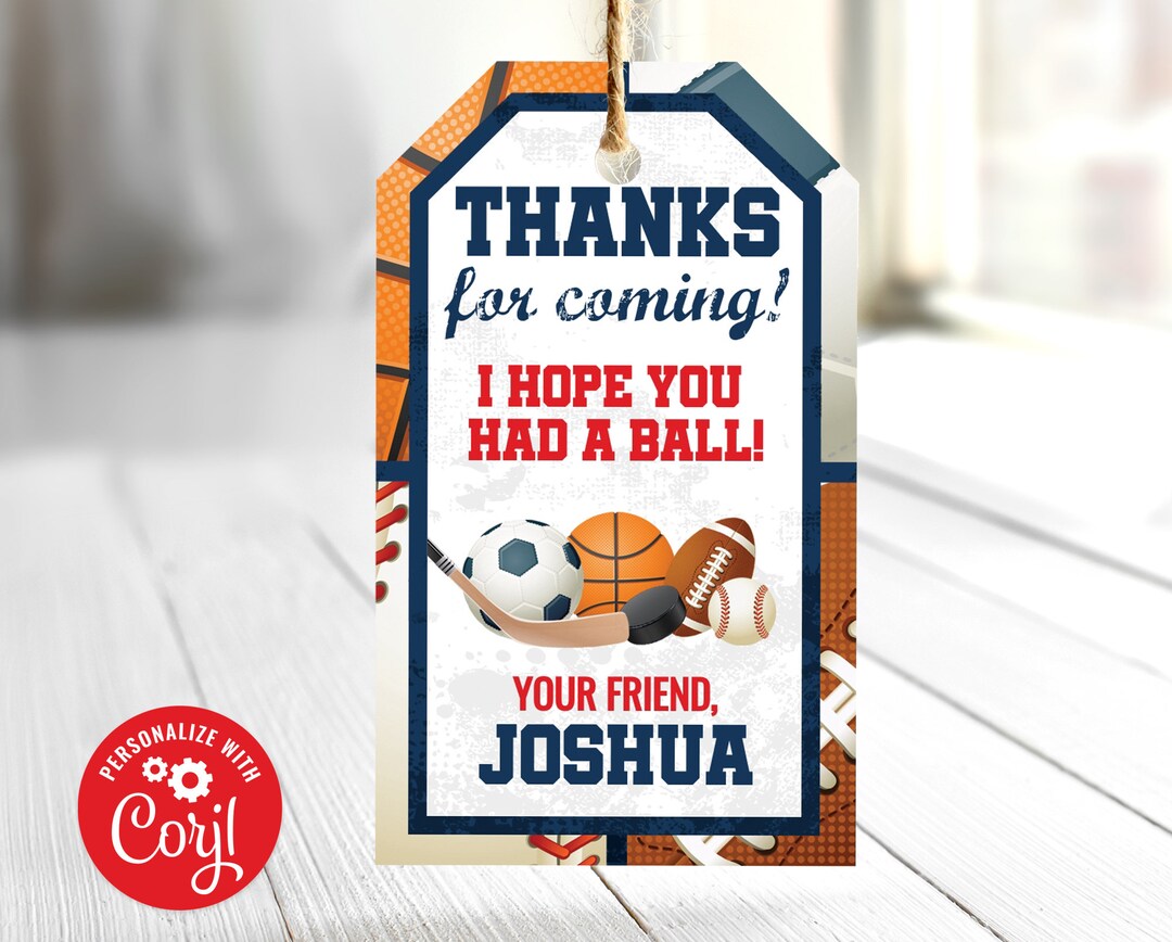 Editable Sports Thank You Tag, Sports Favor Tag, Sports Birthday ...