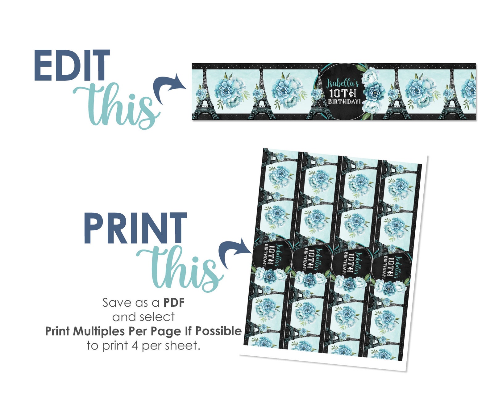 Editable Paris Water Bottle Labels Paris Birthday Printable - Etsy